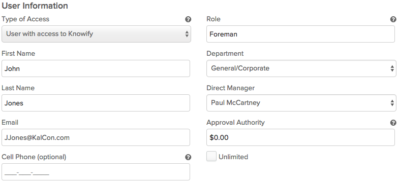 First, you’ll want to choose User with Mobile Access to Knowify Only ...