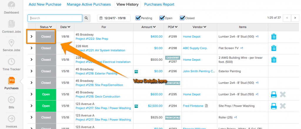 How to delete a purchase – Knowify