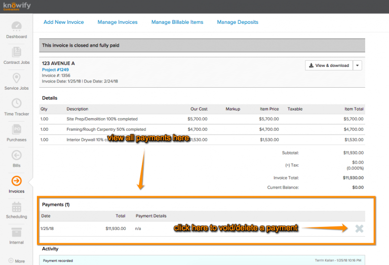 How to void an invoice payment – Knowify