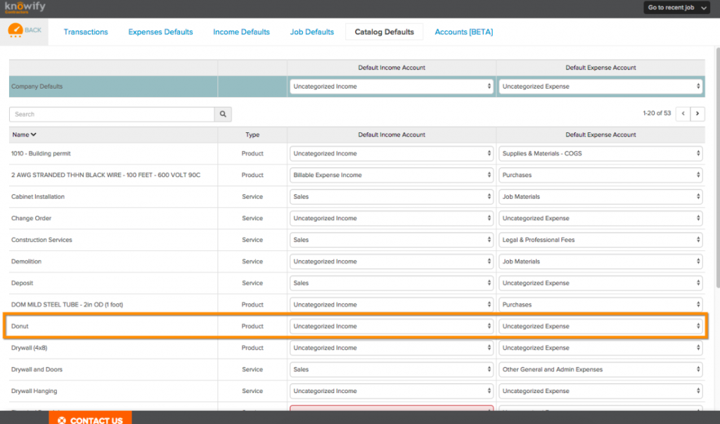 Setting up Catalog Defaults – Knowify