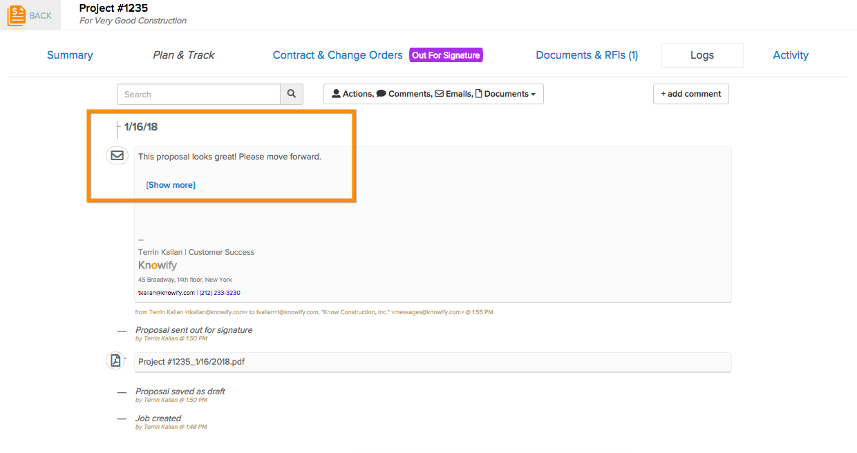 How to Email Information into Knowify Job Logs - Knowify